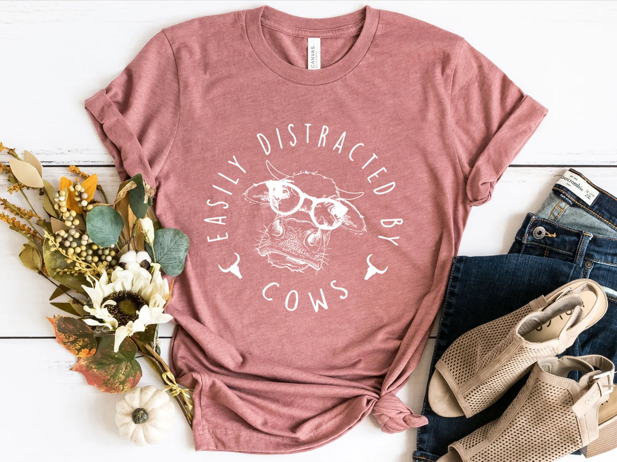 Easily Distracted By Cows Shirt,Cow T-Shirt,Aesthetic T-Shirt,Funny Cow ...