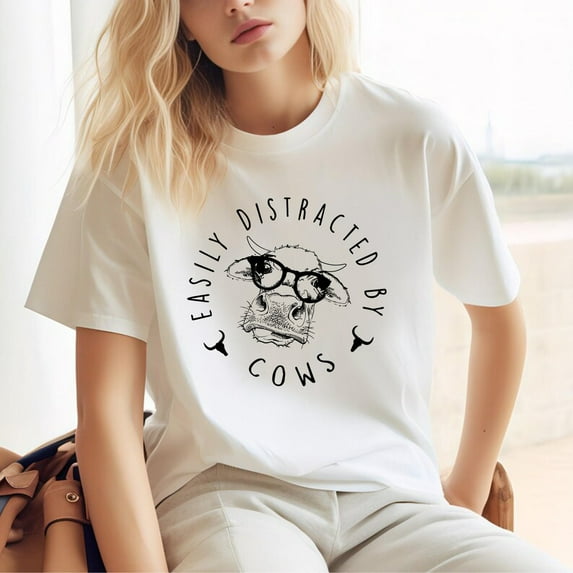 Easily Distracted By Cows Shirt,Cow T-Shirt,Aesthetic T-Shirt,Funny Cow ...