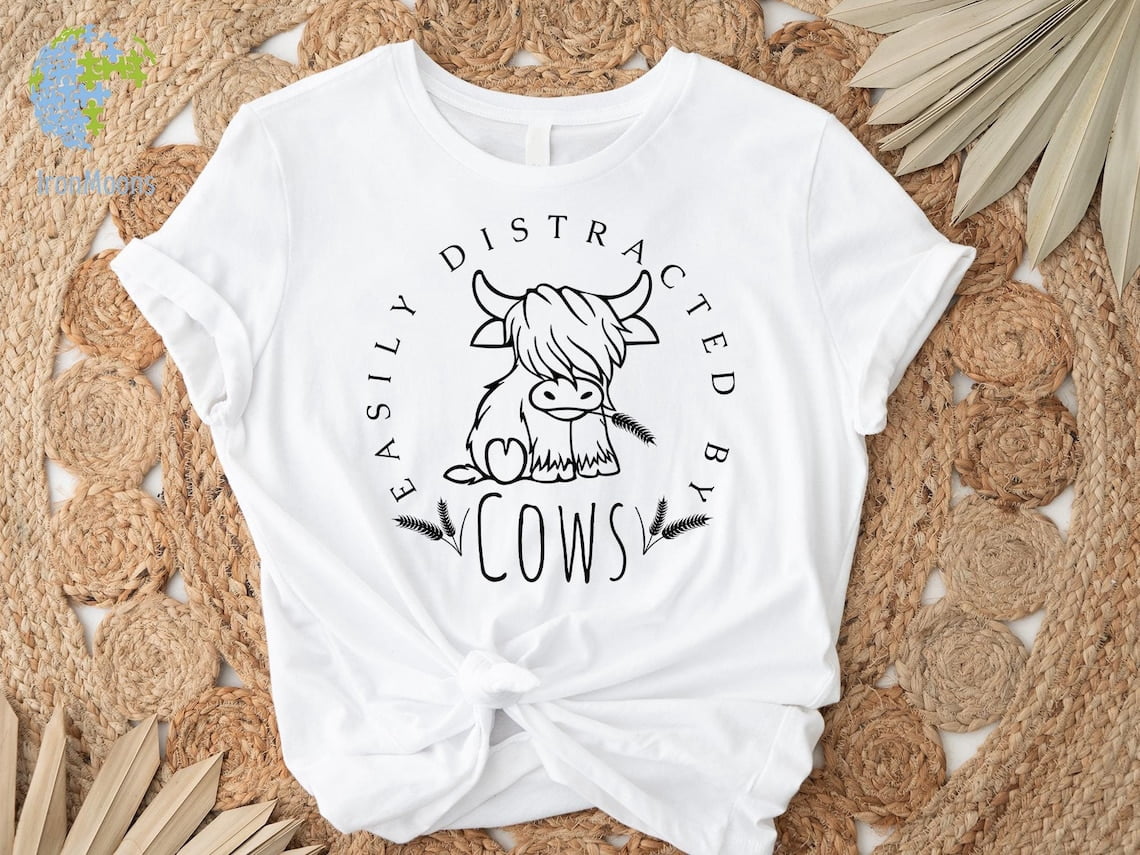 Easily Distracted By Cows Shirt,Cow Tshirt,Aesthetic , Cow Shirt,Farm ...
