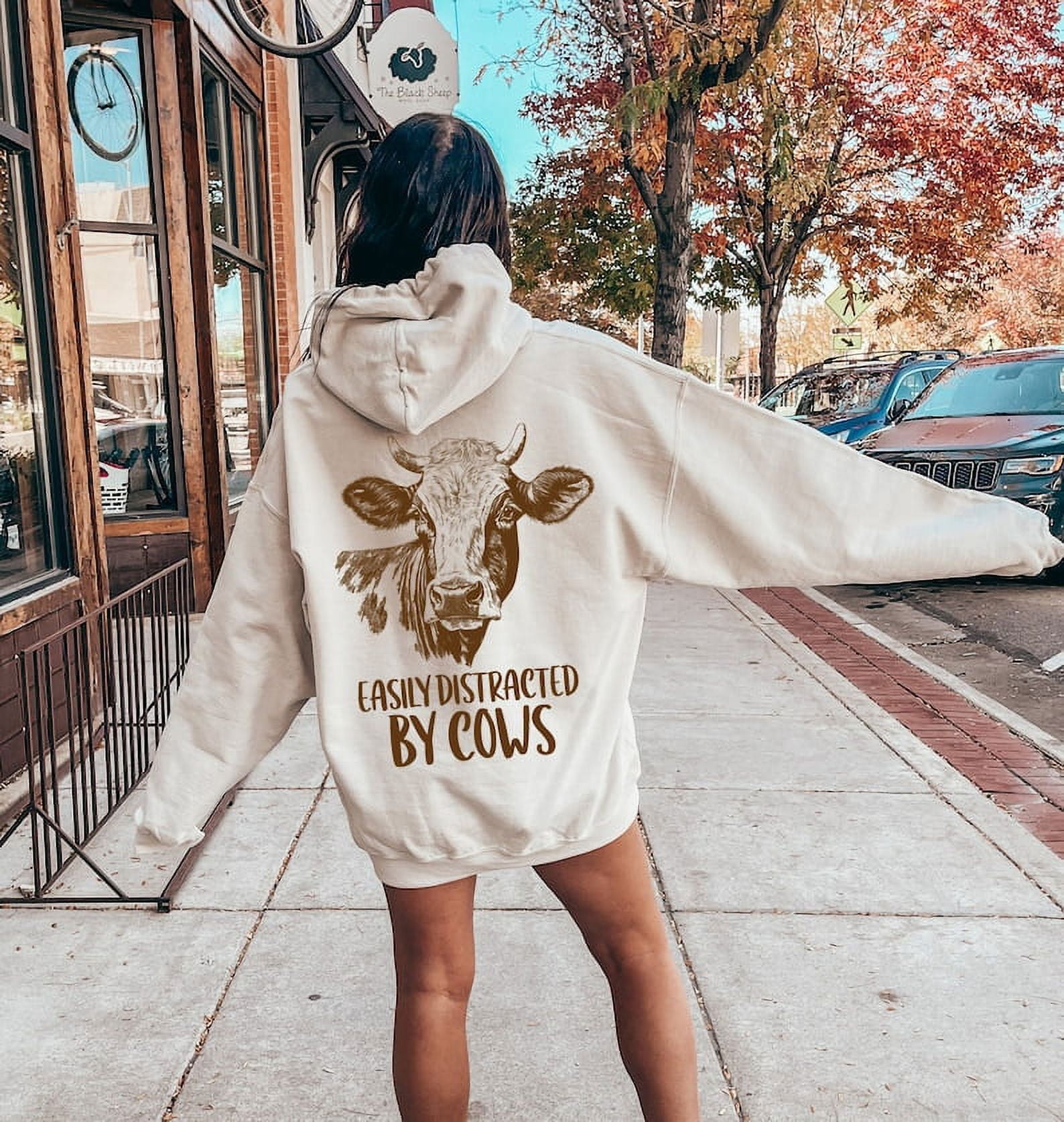 Easily Distracted By Cows Shirt, Women's Funny Country Hoodie, Cowgirl ...