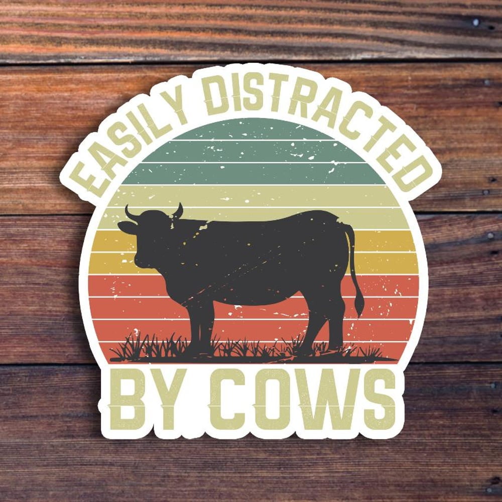 Easily Distracted By Cows Sticker, Cows Stickers Phone Decal Water ...