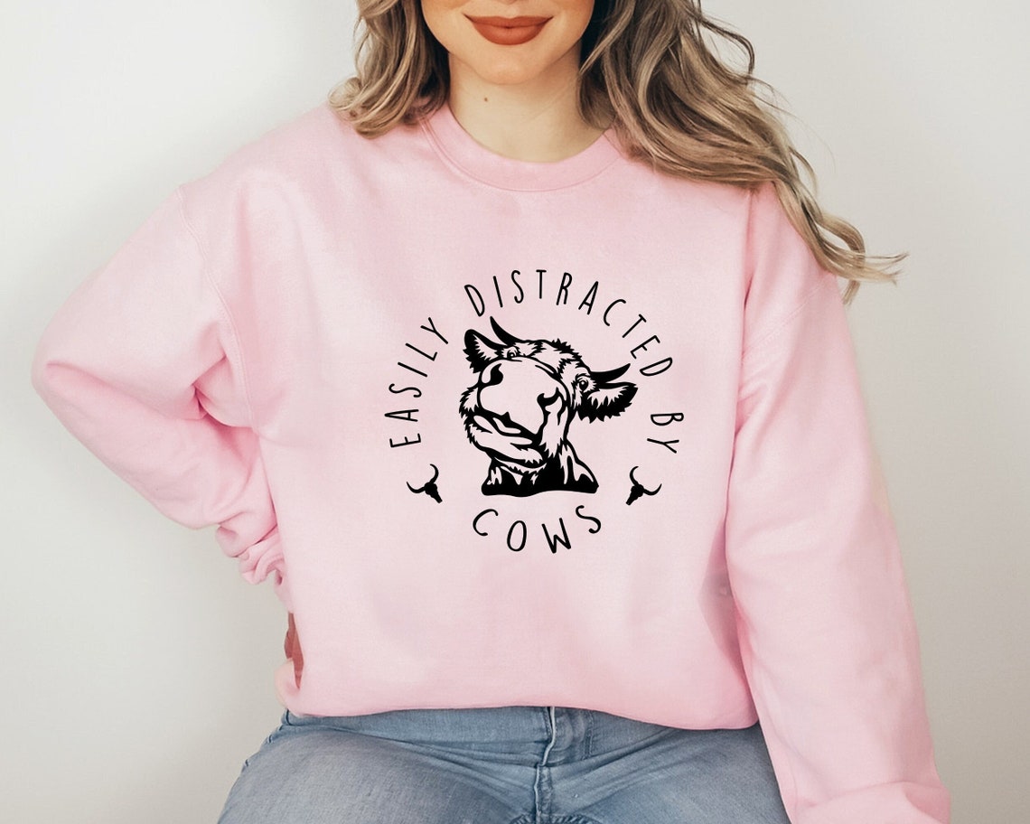 Easily Distracted By Cows Sweatshirt, Cow Sweater, Aesthetic Sweater ...