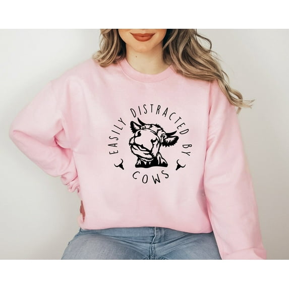 Easily Distracted By Cows Sweatshirt, Cow Sweater, Aesthetic Sweater ...