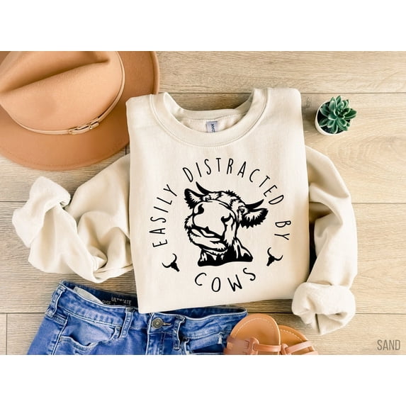 Easily Distracted By Cows Sweatshirt, Cute Aesthetic Animal Sweater ...