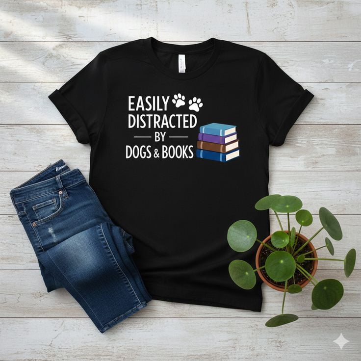 Easily Distracted By Dogs And Books Vintage Graphic T-Shirt, Dog Lover ...