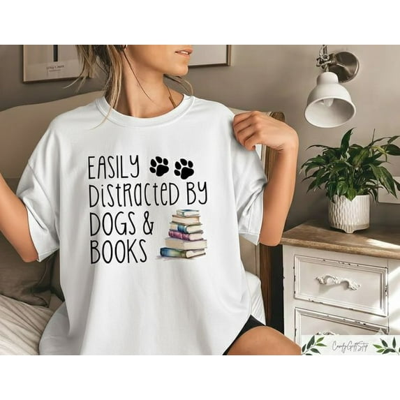 Easily Distracted By Dogs And Books Vintage Graphic T-Shirt, Dog Lover ...