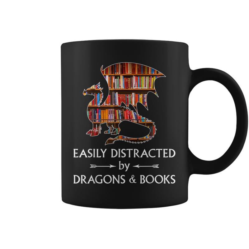 Easily Distracted By Dragons And Books Book Dragon Coffee Mugs ...