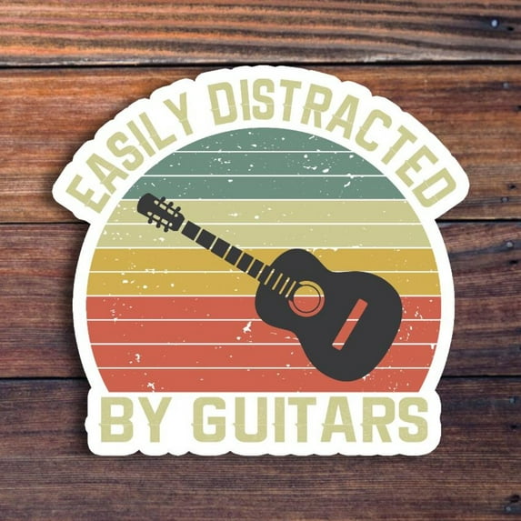 Easily Distracted By Guitars Sticker, Phone Decal Water Bottle Stickers ...