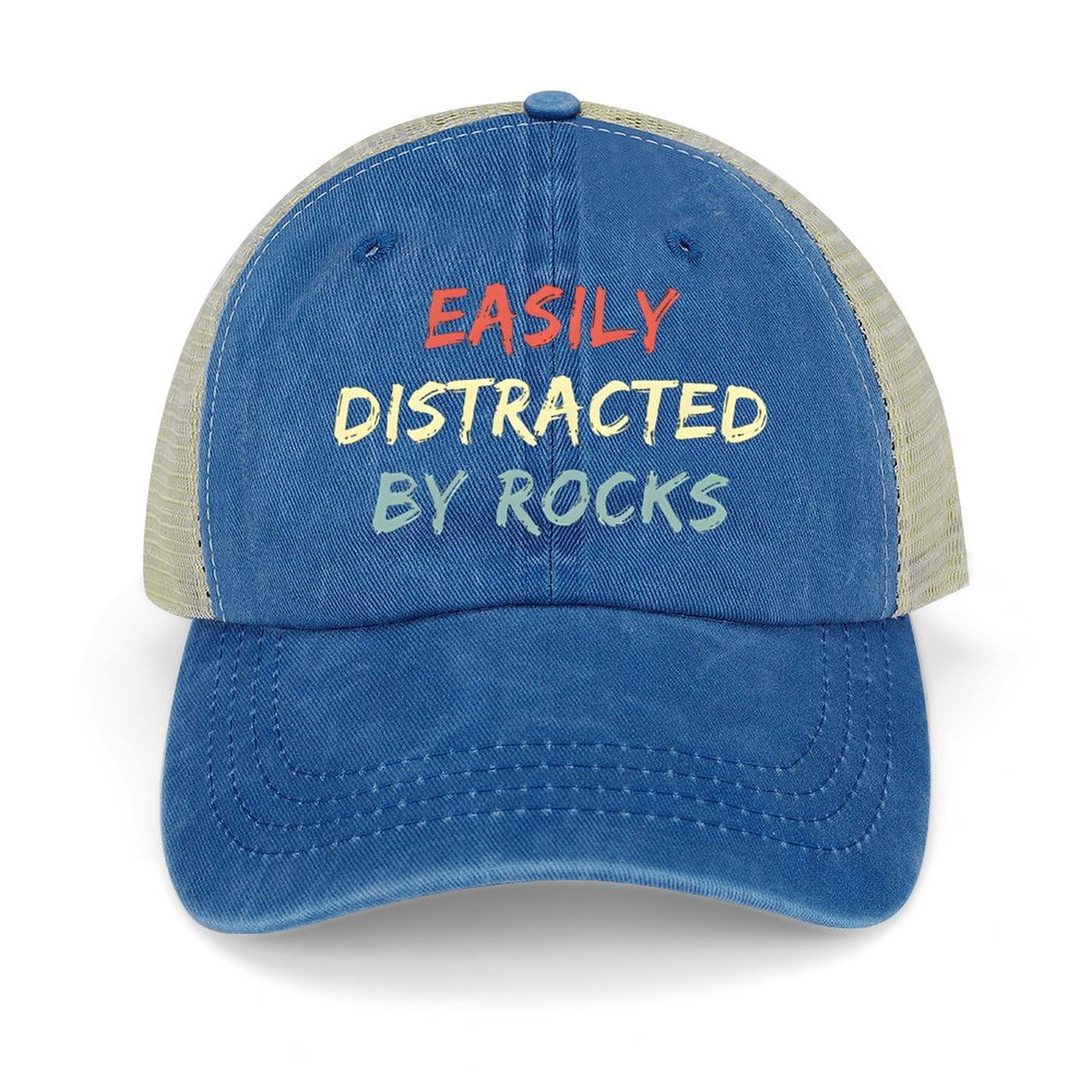 Easily Distracted By Rocks Dark Blue Hat Adjustable Funny Fashion ...