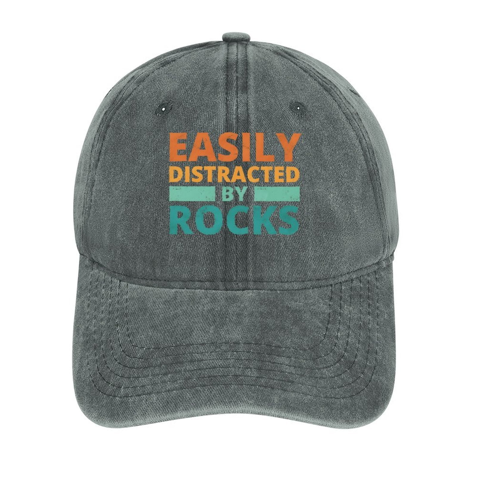 Easily Distracted By Rocks Gray Hat Adjustable Funny Fashion Unisex ...