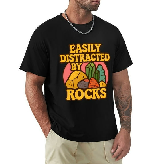 Easily Distracted By Rocks Men's Cotton HD Print Short Sleeve T-Shirt ...