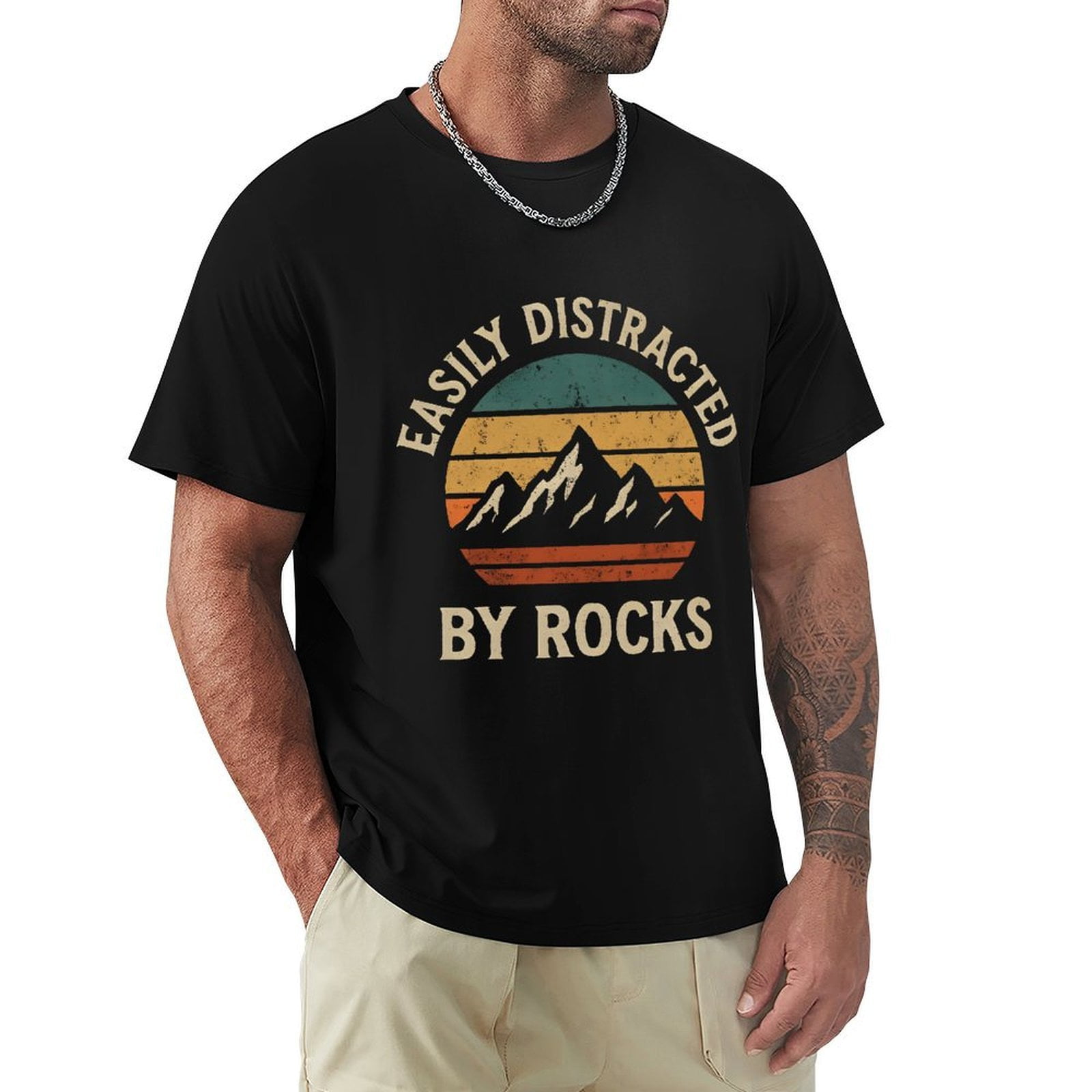 Easily Distracted By Rocks Men's Cotton HD Print Short Sleeve T-Shirt ...