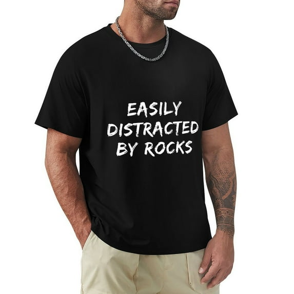Easily Distracted By Rocks Men's Cotton HD Print Short Sleeve T-Shirt ...