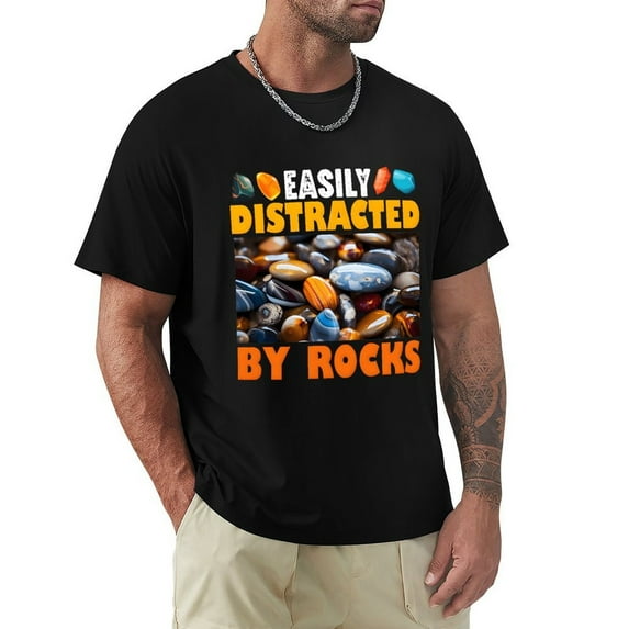 Easily Distracted By Rocks Men's Cotton HD Print Short Sleeve T-Shirt ...