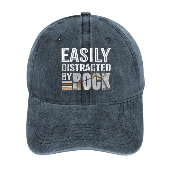 Easily Distracted By Rocks Navy Hat Adjustable Funny Fashion Unisex ...