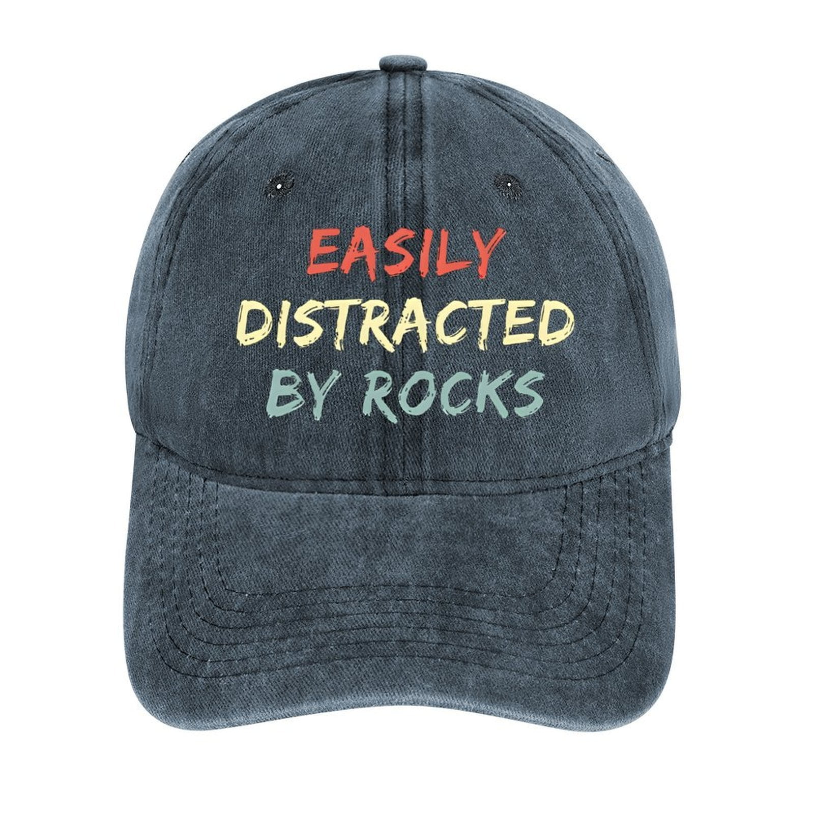 Easily Distracted By Rocks Navy Hat Adjustable Funny Fashion Unisex ...