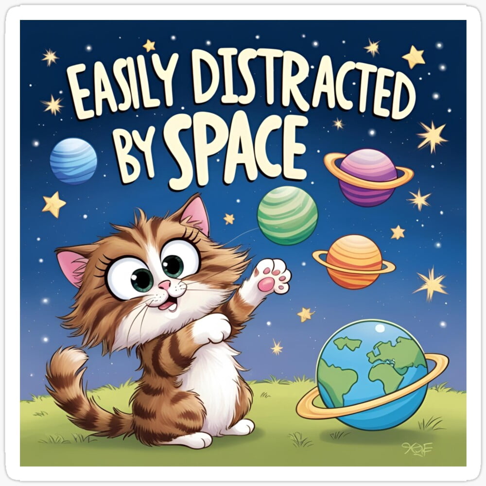 Easily Distracted By Space Cat Sticker Phone Decal Water Bottle ...
