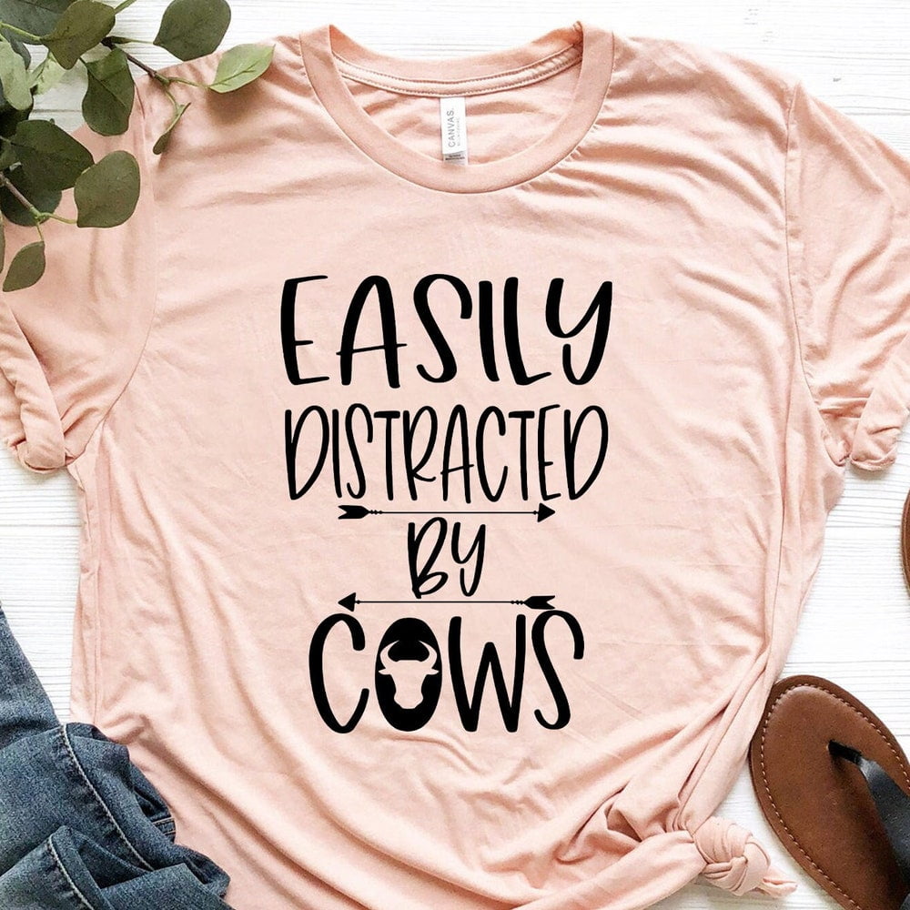 Easily Distracted By Cows Shirt, Funny Cow Tee, Cow Lover Shirt ...
