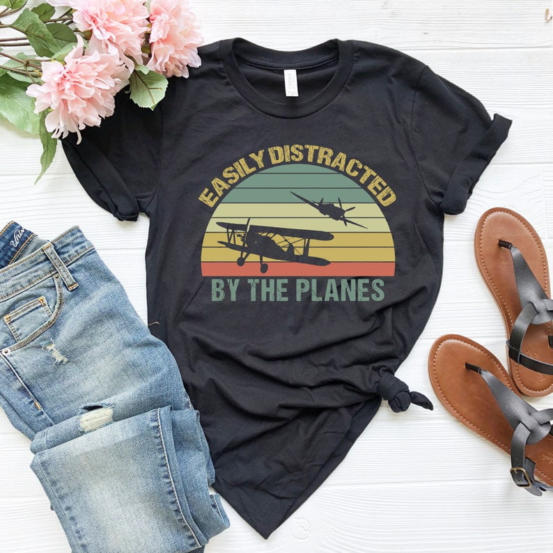 Easily Distracted by Airplanes, Retro Vintage Plane, Aviation Shirt ...