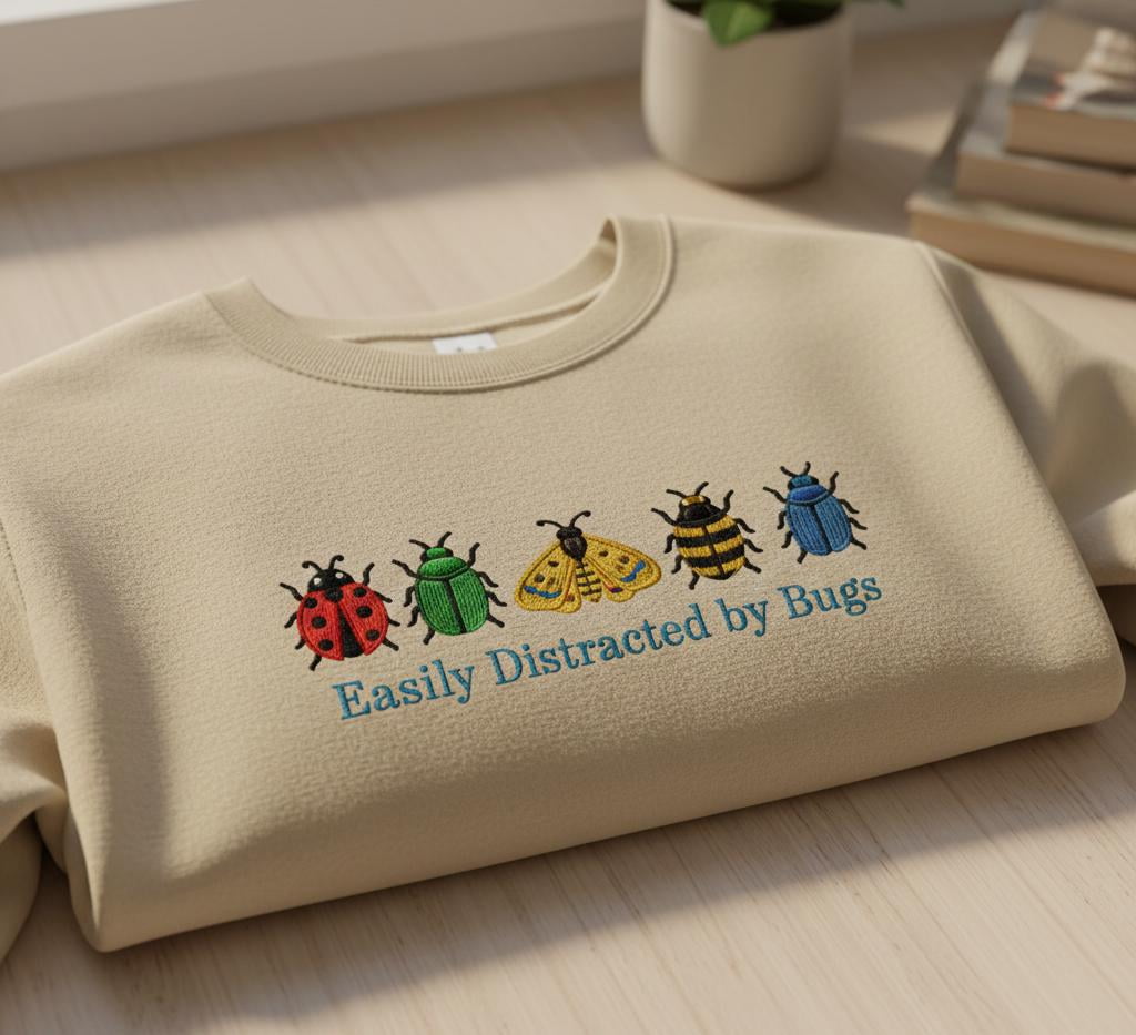 Easily Distracted by Bugs Embroidered Sweatshirt, Cute Insect Design ...