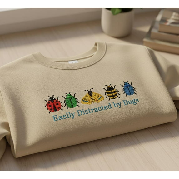 Easily Distracted by Bugs Embroidered Sweatshirt, Cute Insect Design ...