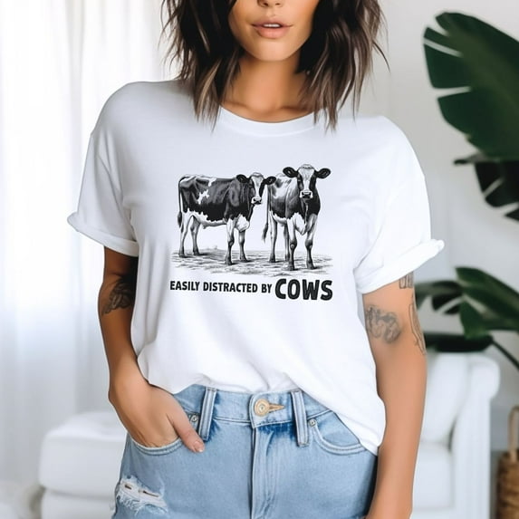 Easily Distracted by Cows Shirt Farm Life Cow Lover Graphic Tee Rustic ...