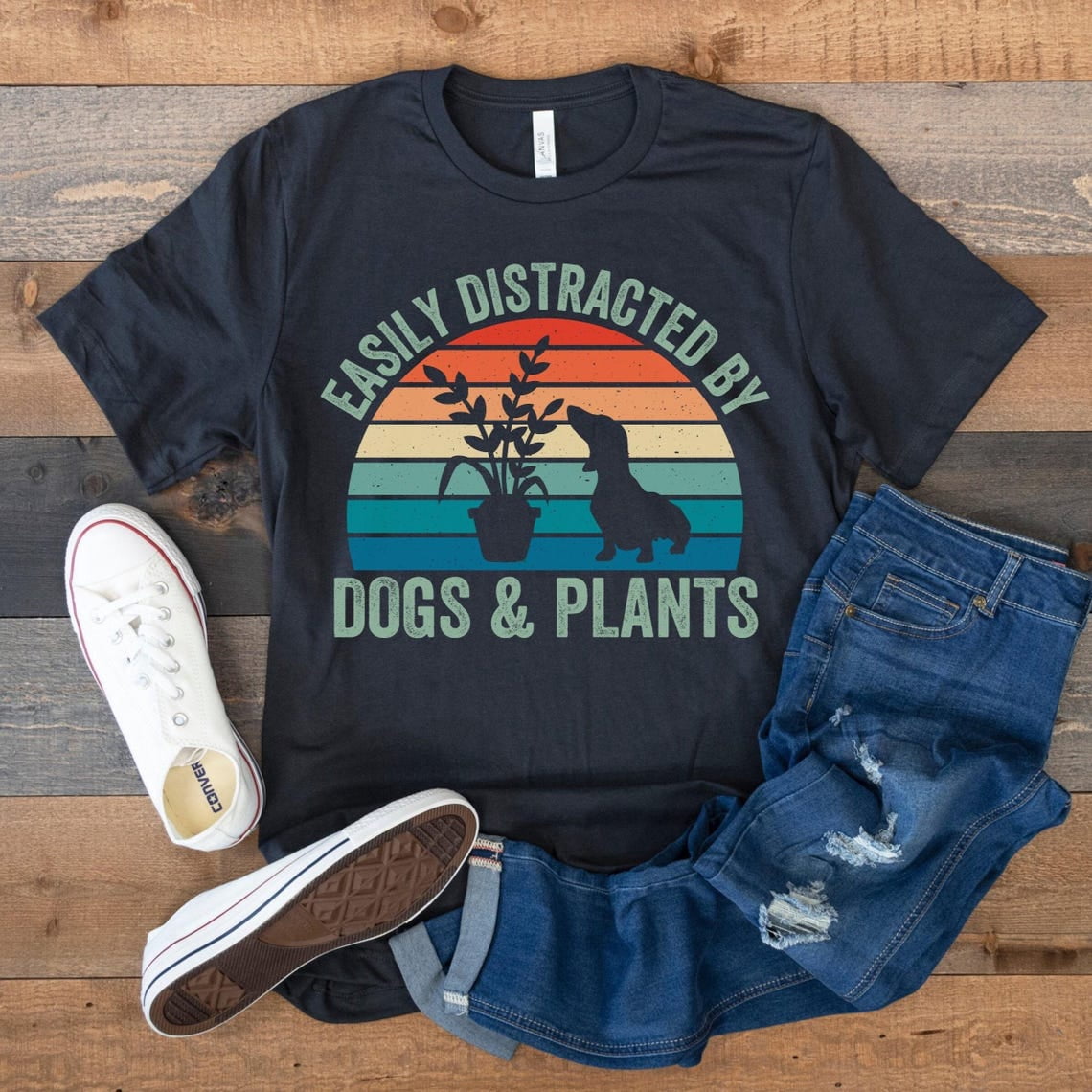 Easily Distracted by Dogs and Plants Retro Botanical T-Shirt - Walmart.com