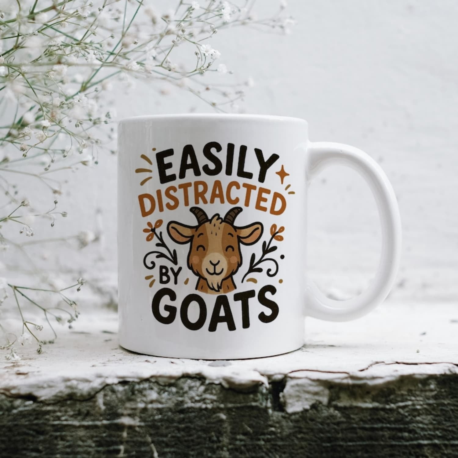 Easily Distracted by Goa Mug, Goat Lover Gift, Funny Farm Animal Coffee ...