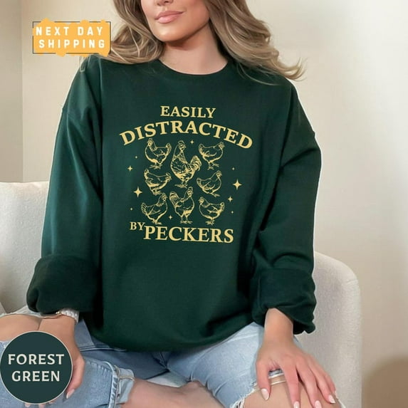 Easily Distracted by Peckers Chicken Humor Farm Shirt Funny Poultry ...