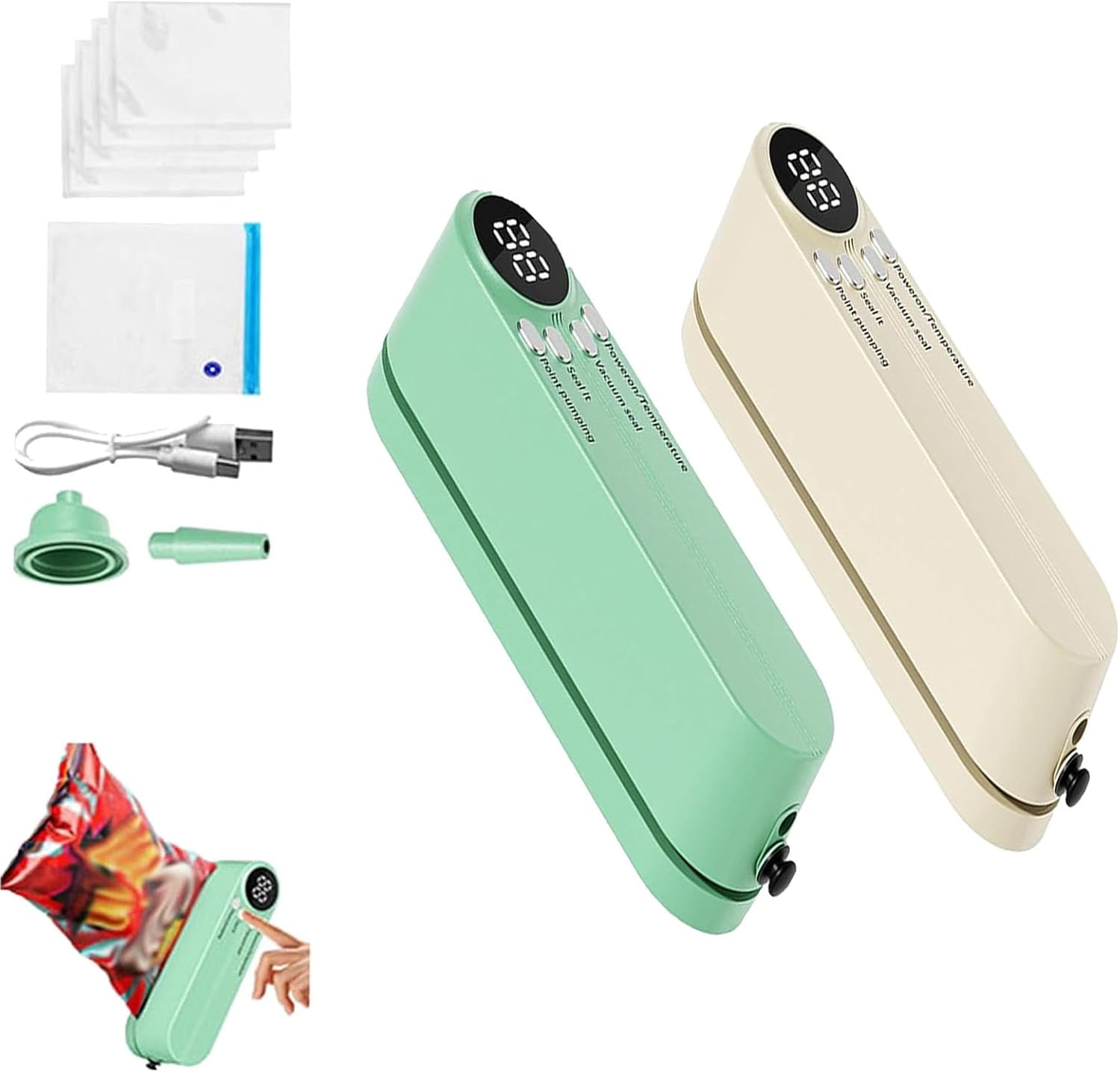 Easilyous Vacuum Sealer, Rechargeable 3-in-1 Handheld Bag Vacuum Sealer ...