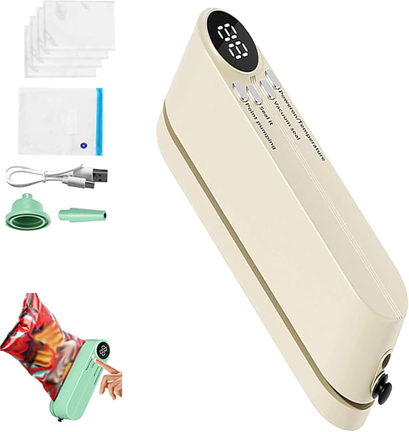 Easilyous Vacuum Sealer, Rechargeable 3-in-1 Handheld Bag Vacuum Sealer ...