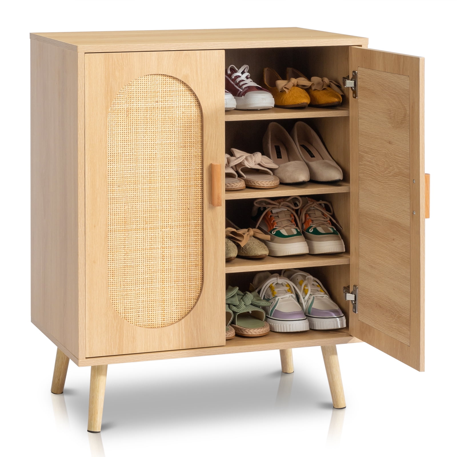 EasingRoom 4 Tier Shoe Storage Cabinet with Rattan 2 Doors, Rattan ...