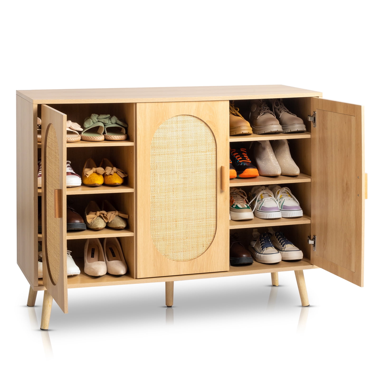 EasingRoom 4 Tier Shoe Storage Cabinet with Rattan 3 Doors, Rattan ...