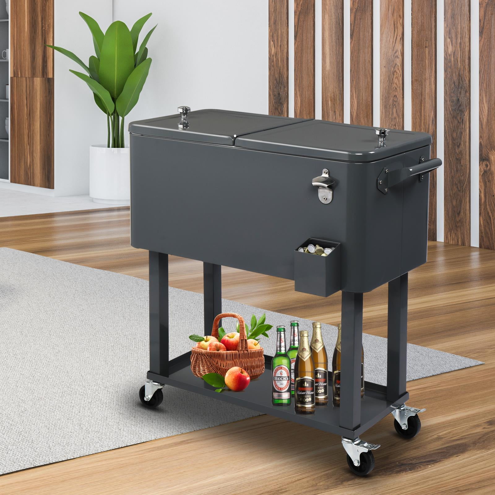 EasingRoom 80QT Trolley Cooler Cart, Warm/Frozen Function, Shelf, Wheel ...