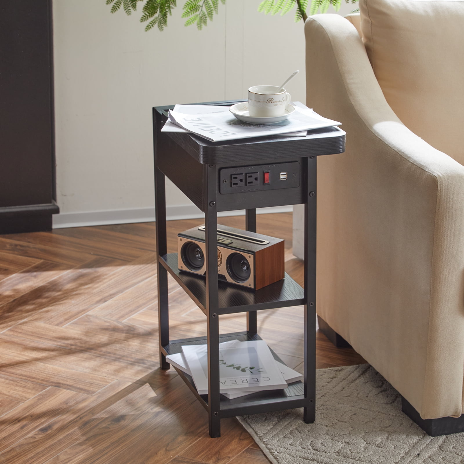 EasingRoom Modern Side Table with Charging Station, End Table with USB ...