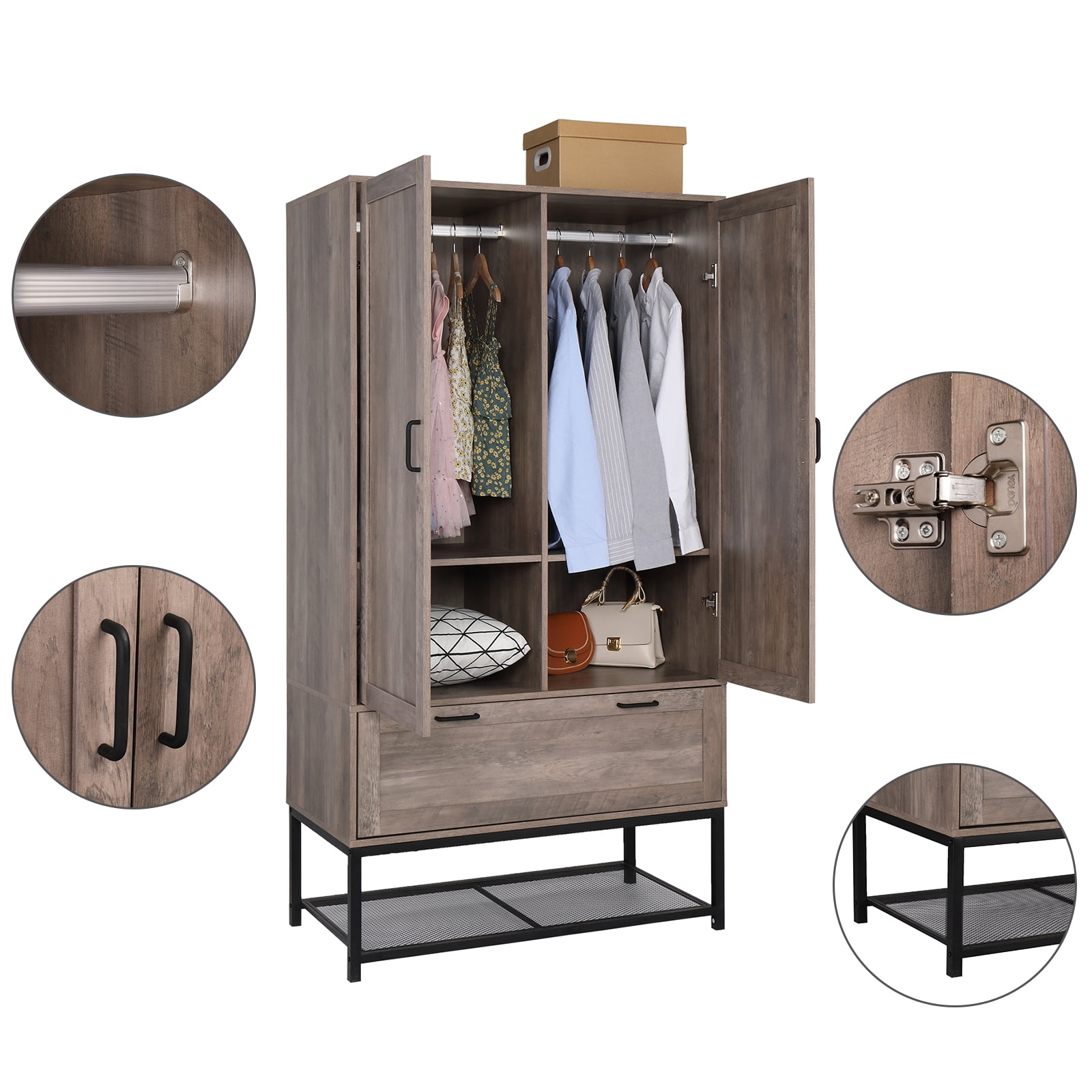 EasingRoom Two Door Wardrobe Storage Cabinet with Built-in Hanging ...