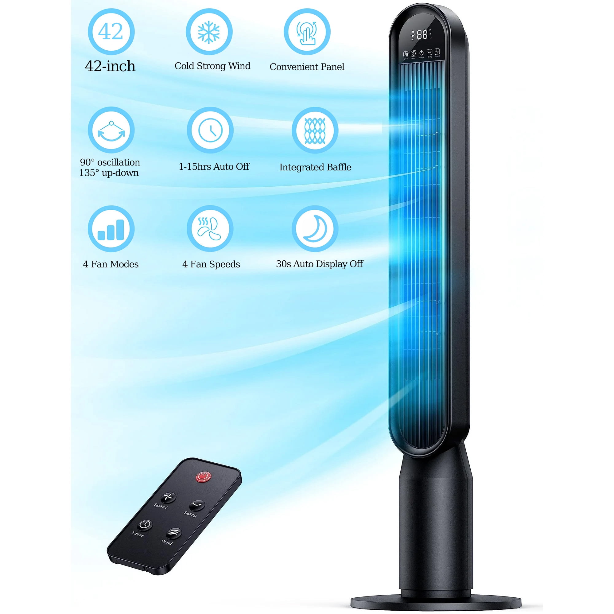 Easoger Tower Fan 42" Oscillating Tower Fan with 4 Modes, 4 Wind Speeds ...