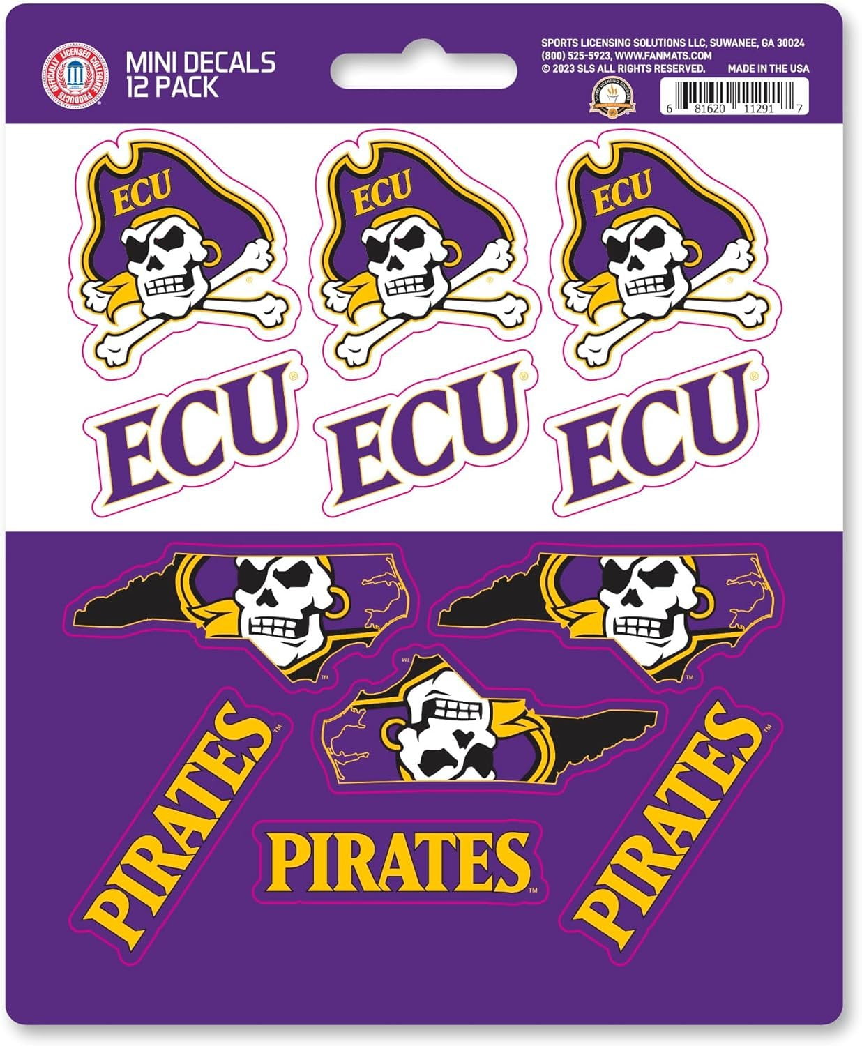 East Carolina University Pirates 12-Piece Mini Decal Sticker Set, 5x6 ...