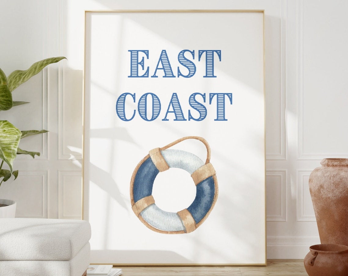 East Coast Print, Coastal Cowgirl Decor, Coastal Wall Art, Blue Text ...