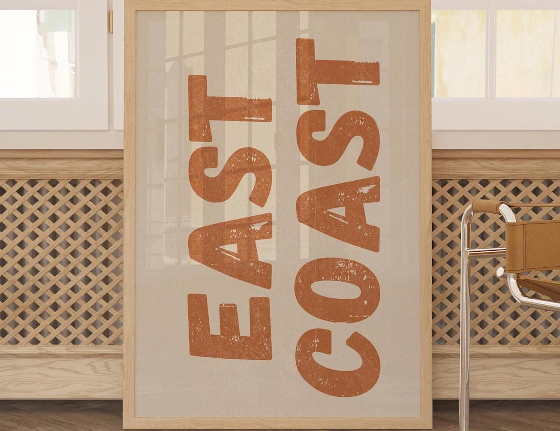 East Coast Text Print Coastal Cowgirl Wall Art, Unframed Paper Poster ...