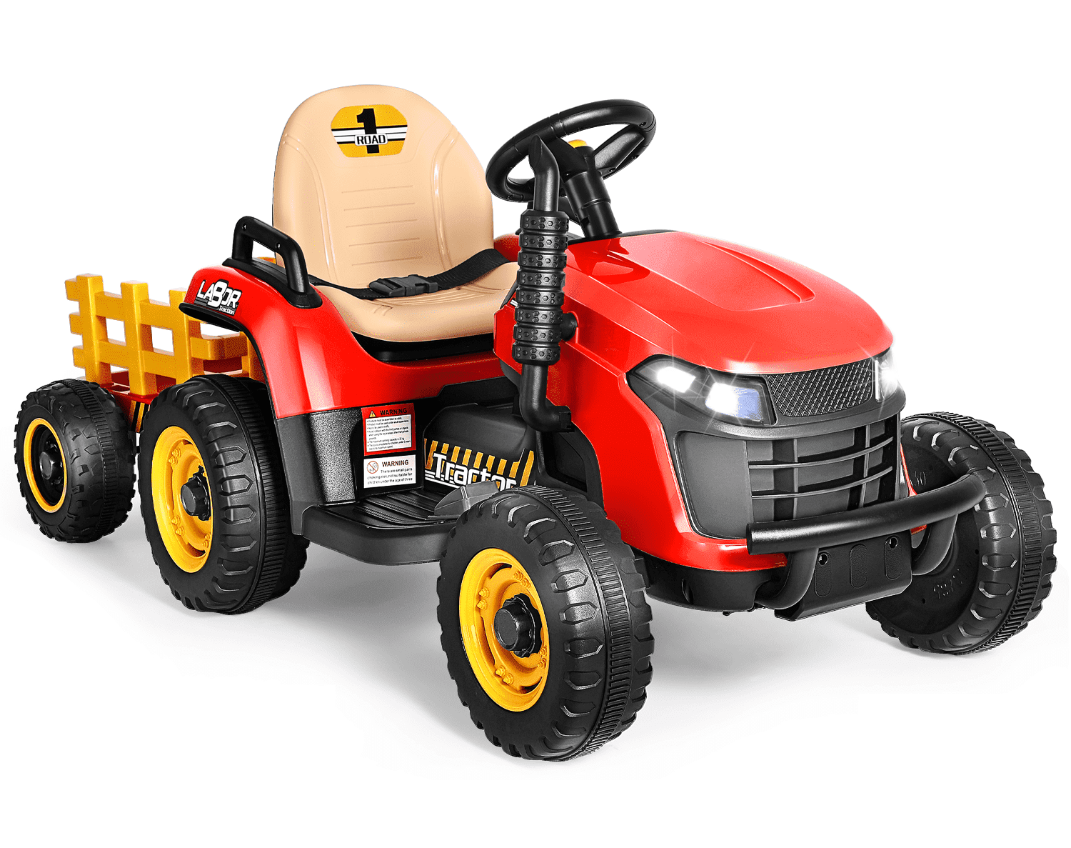 DearAuto 12V Ride on Tractor with Tiltable & Detachable Trailer, up to 3.1Mph Truck with ...