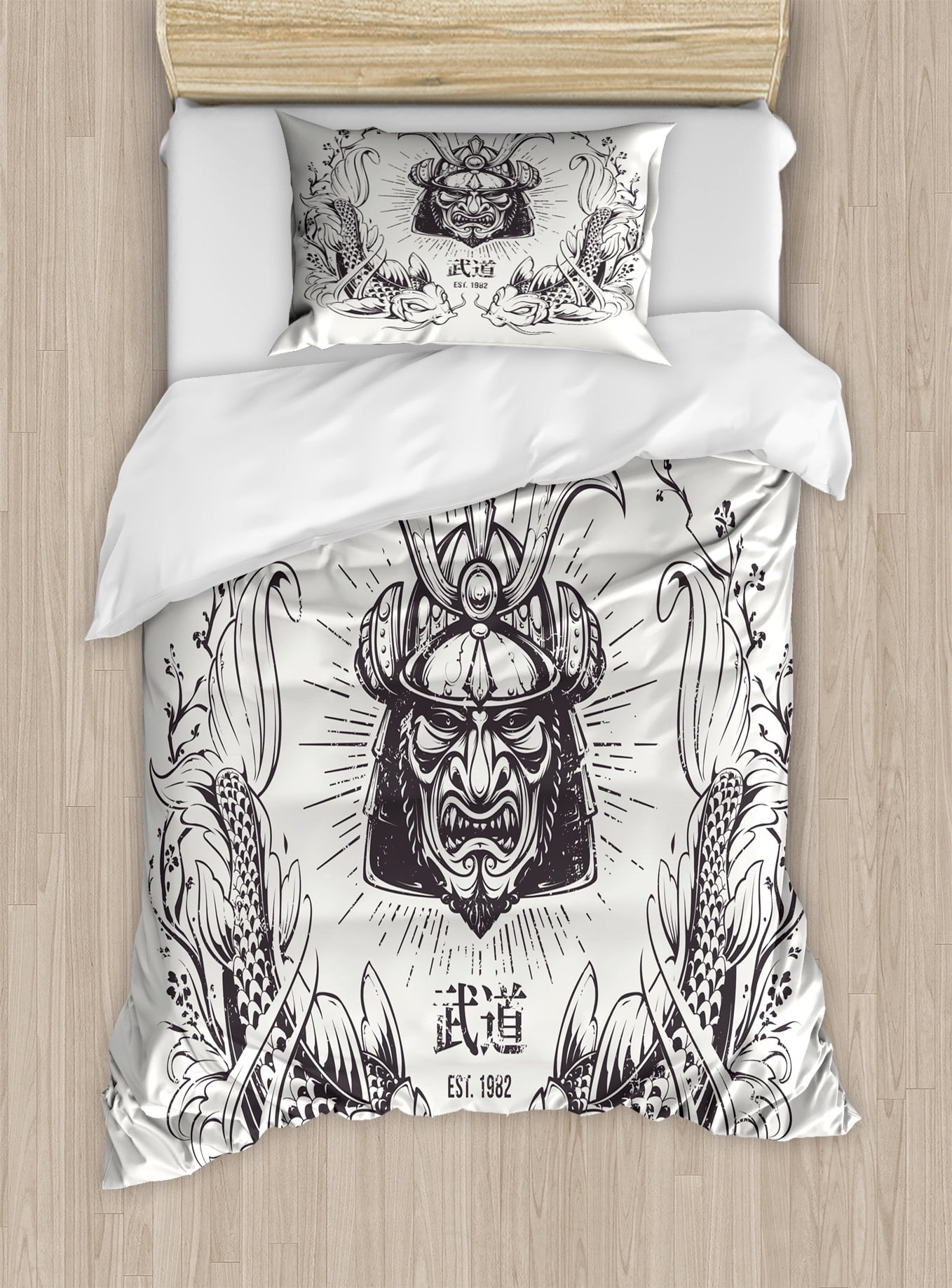 East Duvet Cover Set, Traditional Japanese Samurai Koi Fish Martial ...