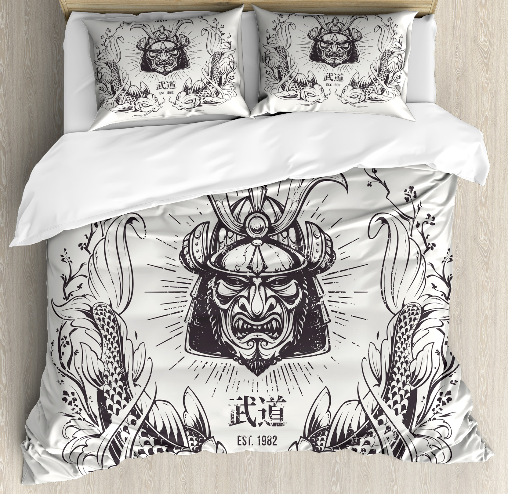 East Duvet Cover Set, Traditional Japanese Samurai Koi Fish Martial ...