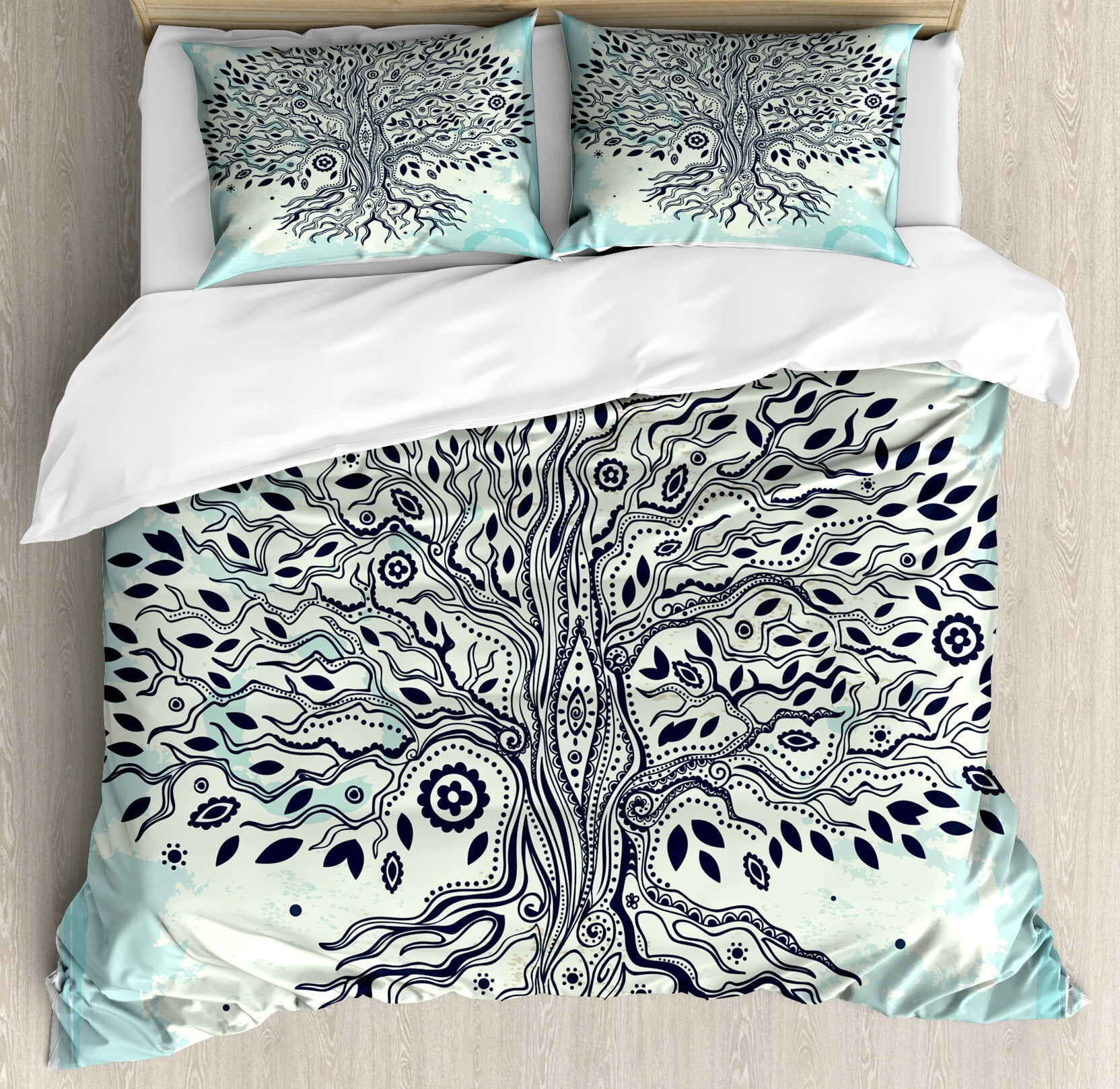 East Duvet Cover Set, Tree of Life Chinese Bonsai Roots Bohemian Hippie ...