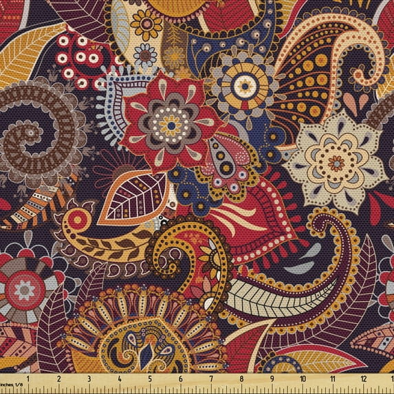 Ambesonne East Fabric by the Yard Upholstery, Oriental Paisley Patterns ...