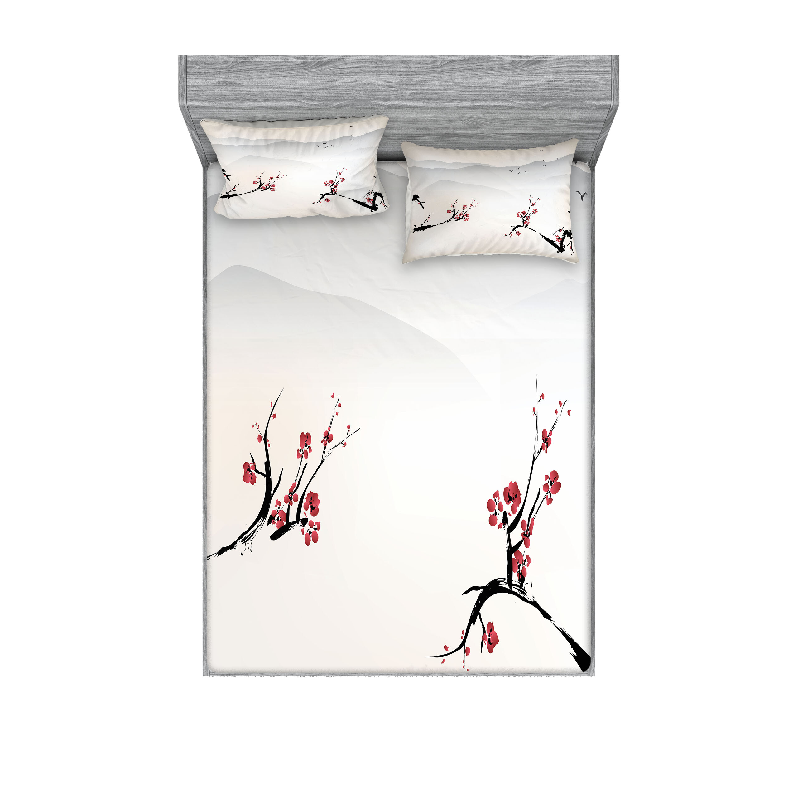 East Fitted Sheet & Pillow Sham Set, Japanese Nature Landscape National ...