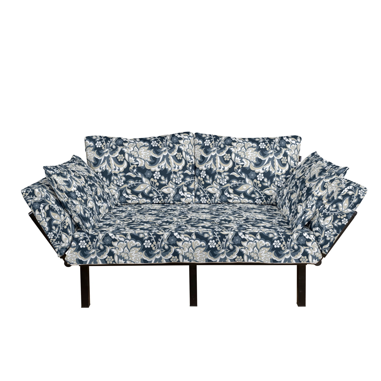 East Futon Couch, Floral Illustration Oriental Eastern Style with ...
