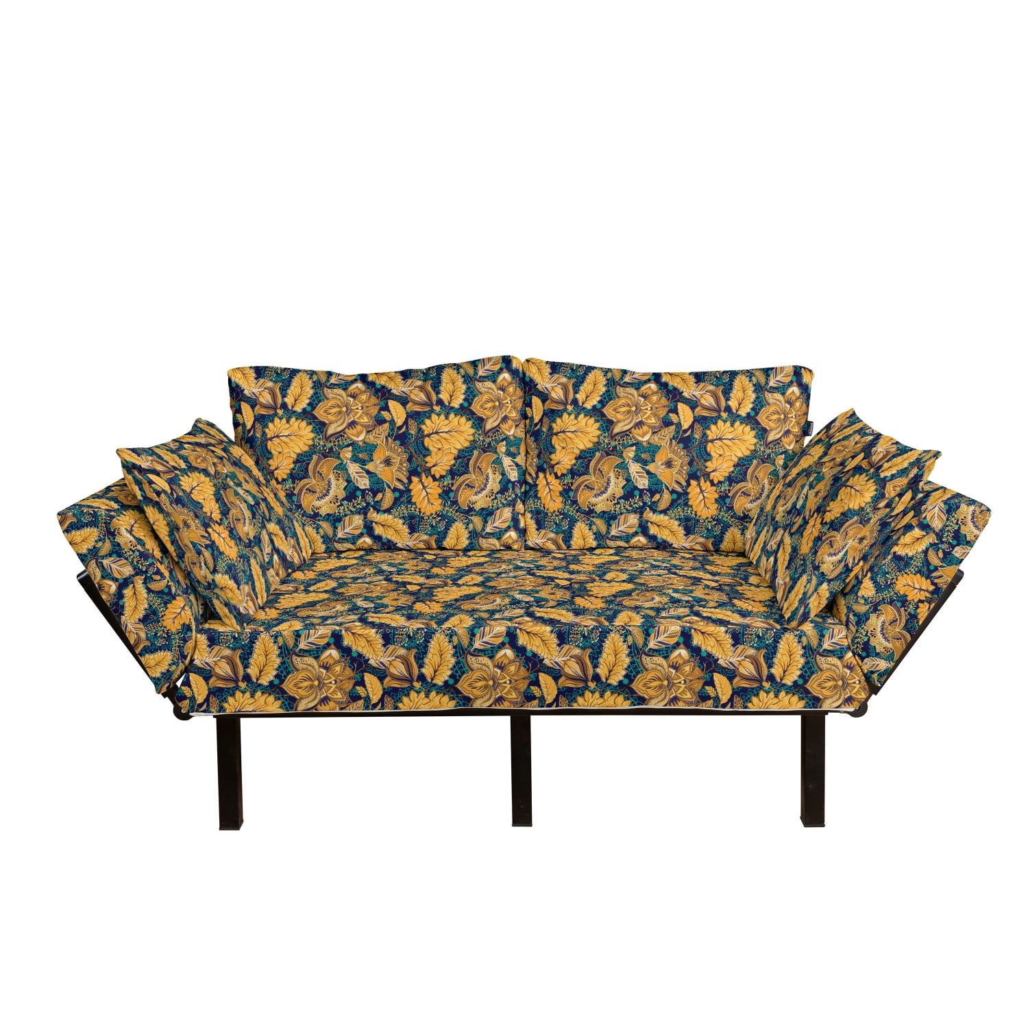 East Futon Couch, Medieval Oriental Flower Motifs Exotic Fantasy Garden ...