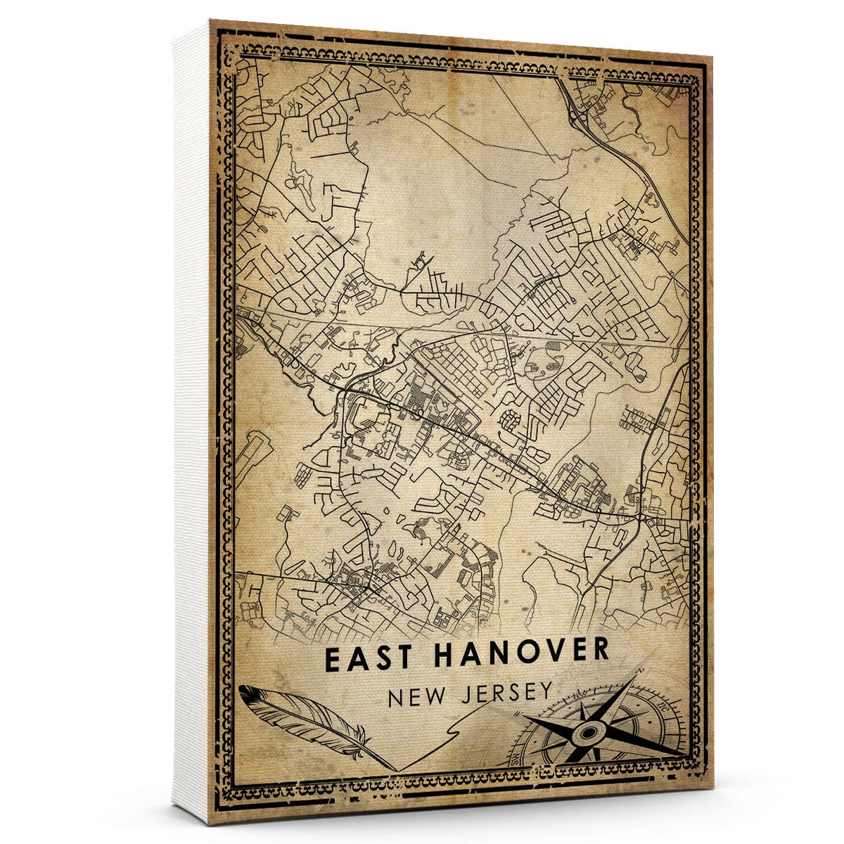 East Hanover Vintage Map Prints Canvas, New Jersey Map Art Canvas ...