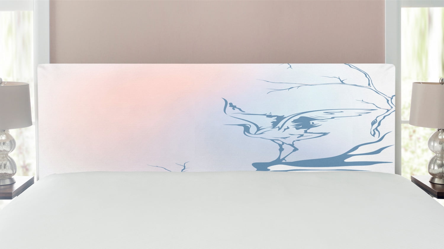 East Headboard, Winter Landscape with Crane on Tree Branch Bird Nature ...